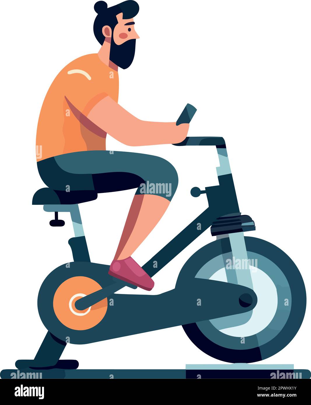 Man riding static bike enjoying healthy lifestyles Stock Vector Image ...