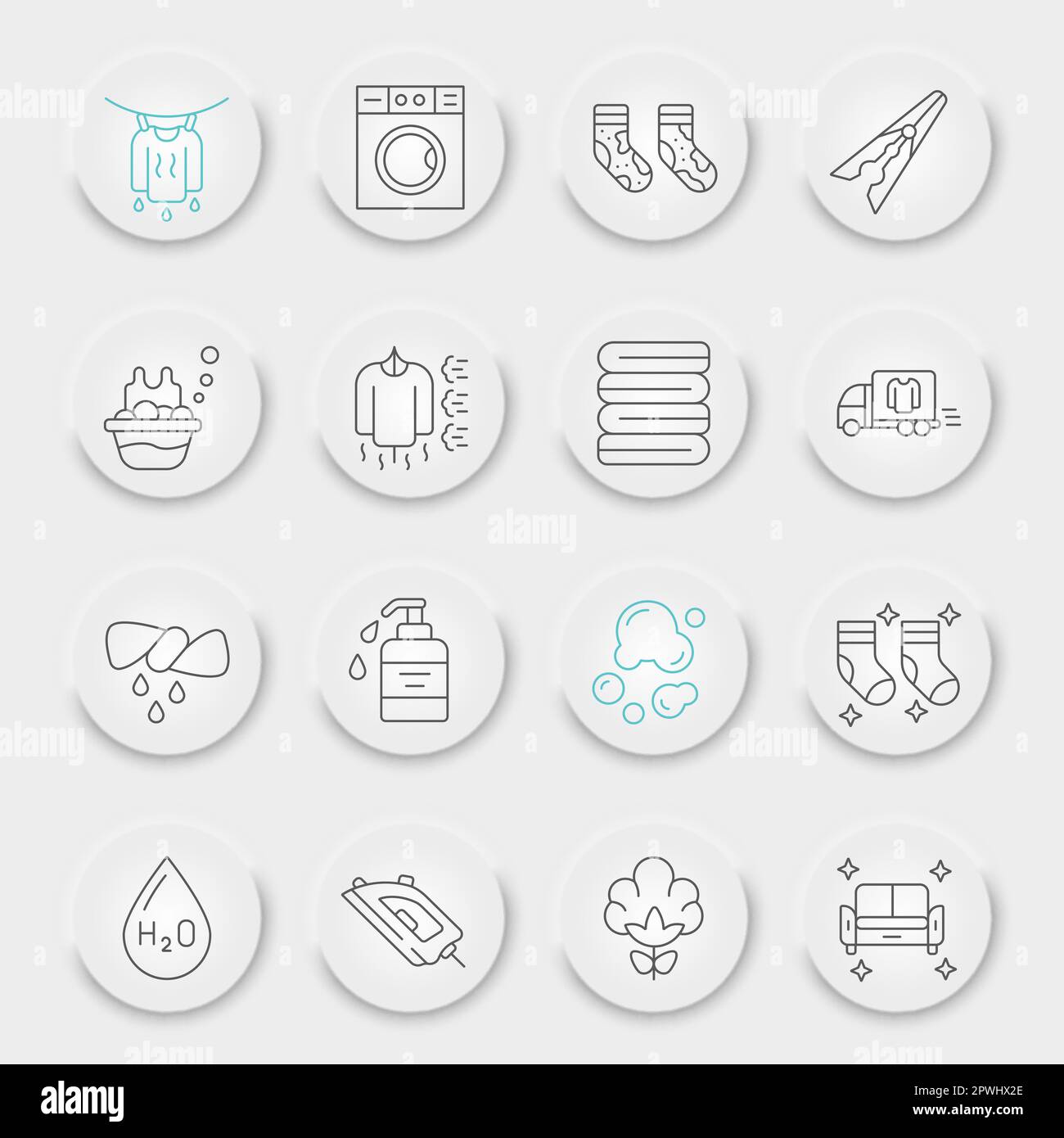 Laundry Line Icon Set Washing Symbols Collection Vector Sketches Neumorphic Ui Ux Buttons