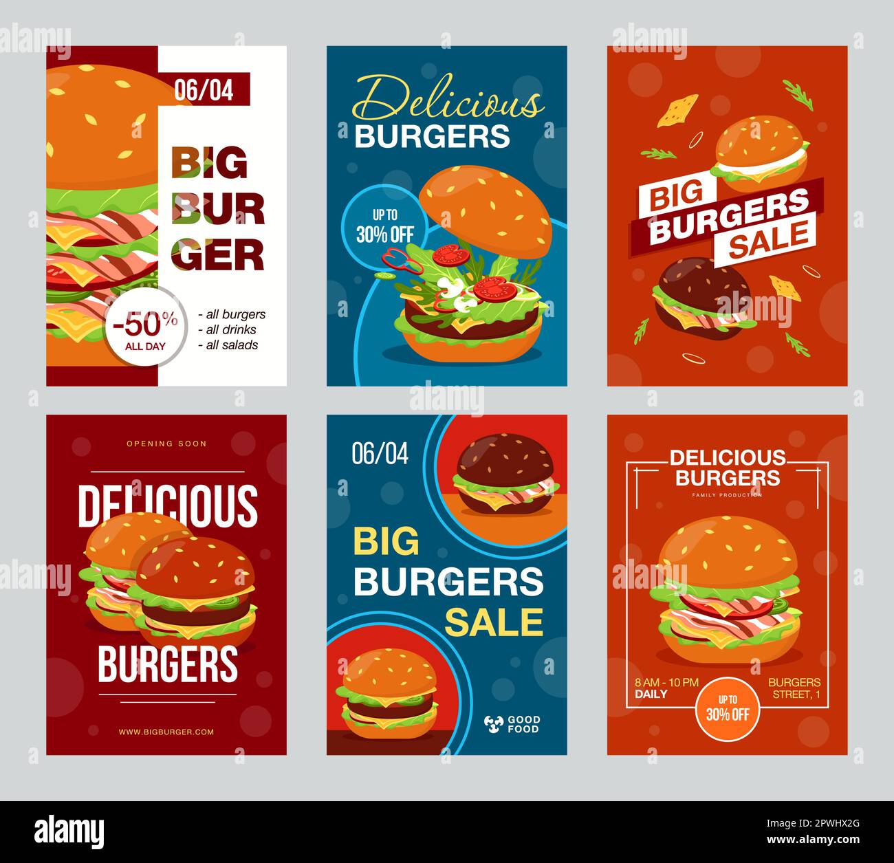 Promotional brochure designs with delicious burgers Stock Vector Image ...