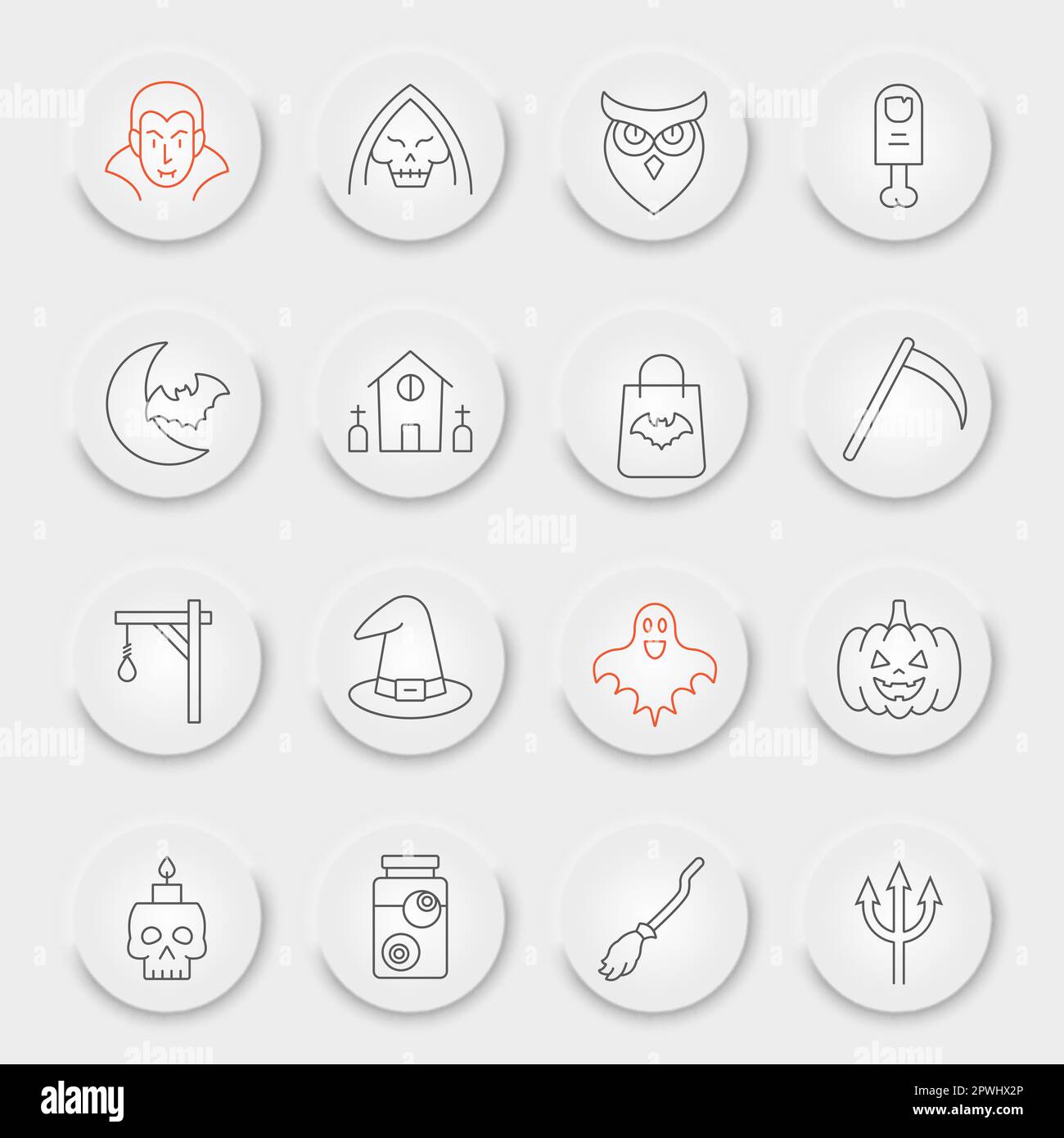 Halloween Line Icon Set Horror Symbols Collection Vector Sketches Neumorphic Ui Ux Buttons
