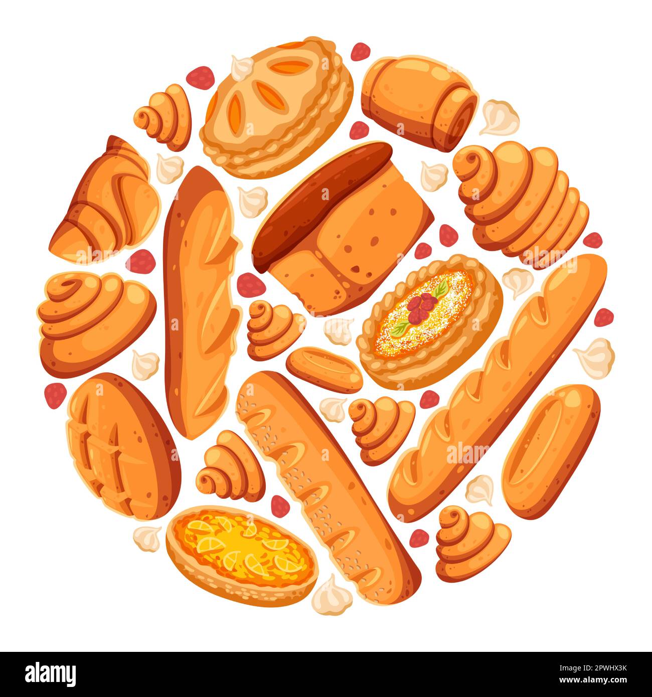 Round pattern with tasty baked goods vector illustration Stock Vector ...