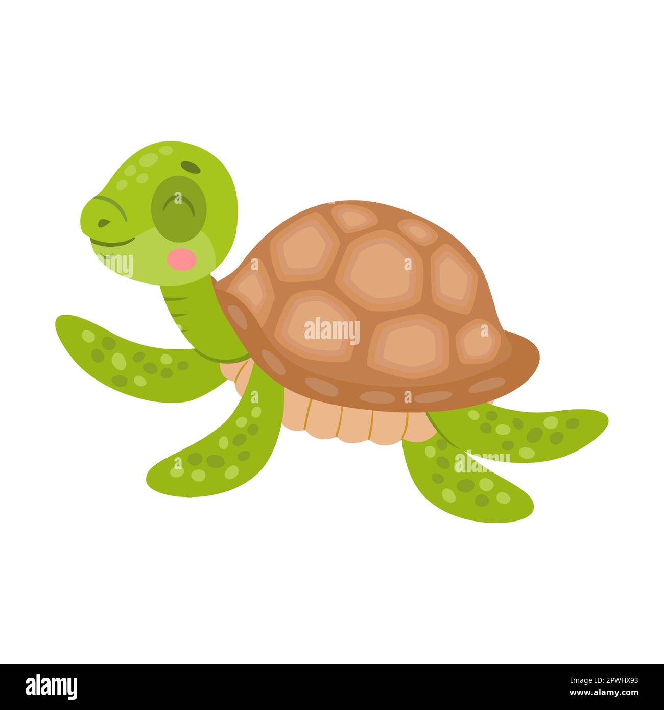 Funny young turtle, ocean or sea creature character vector illustration ...