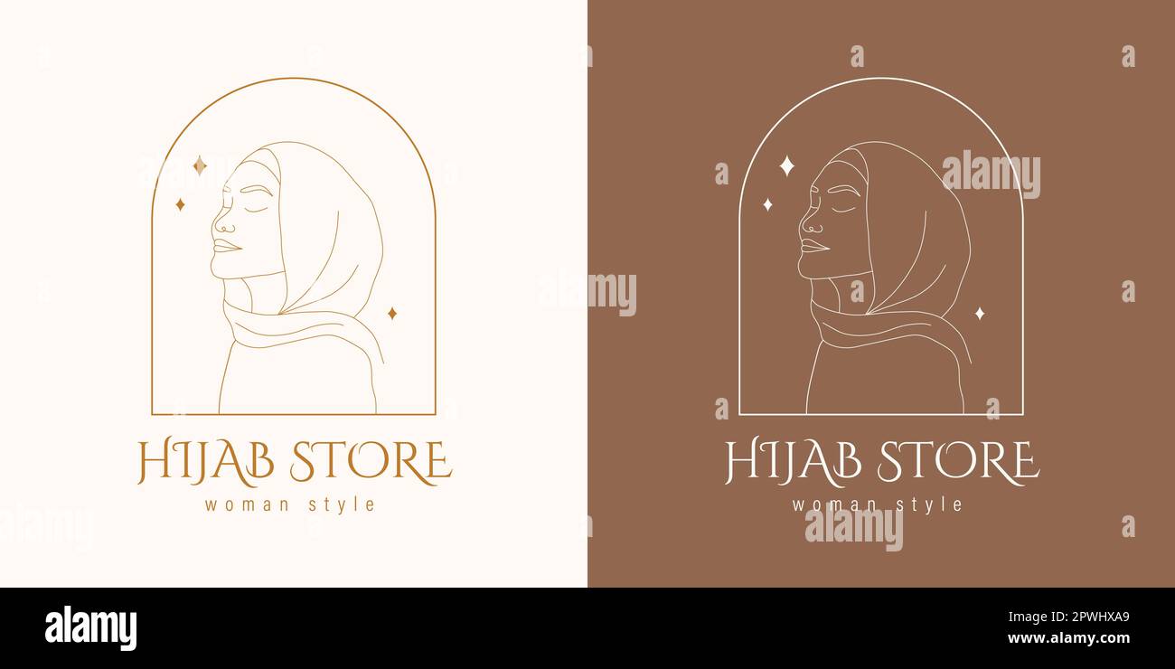 Hijab store. Logo template. Muslim headdress boutique. Linear female ...