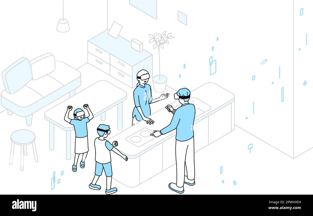 Image of DX, family touring a model room in VR, Vector Illustration ...