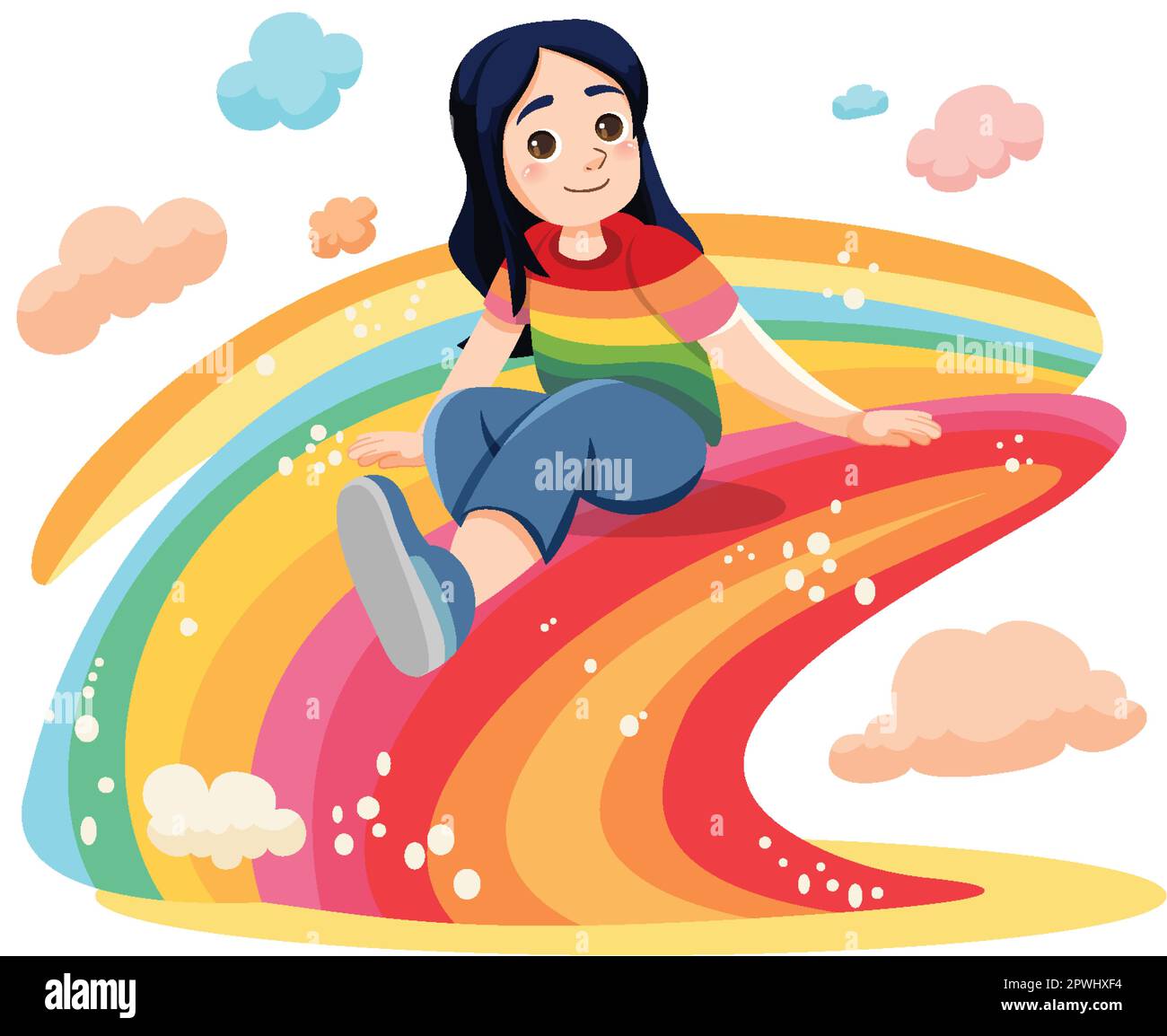 Happy Girl on Rainbow Wave illustration Stock Vector Image & Art - Alamy