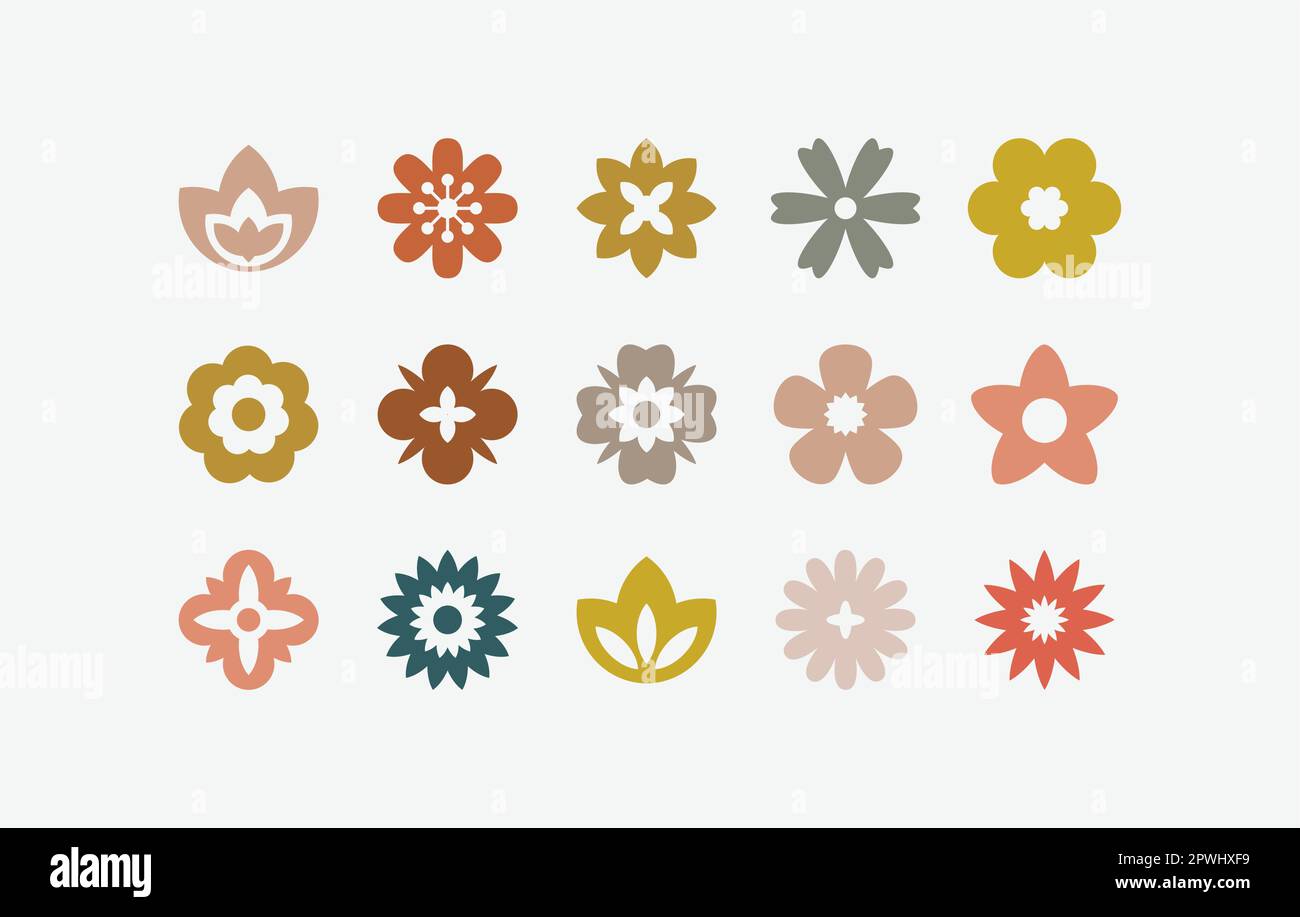 Flat flower color icons set. Simple flower silhouette Stock Vector ...