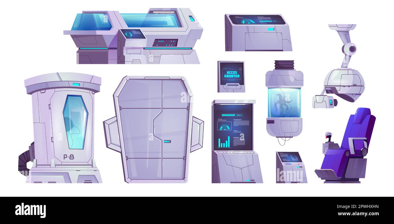 Cryogenic capsules from futuristic science laboratory or spaceship ...