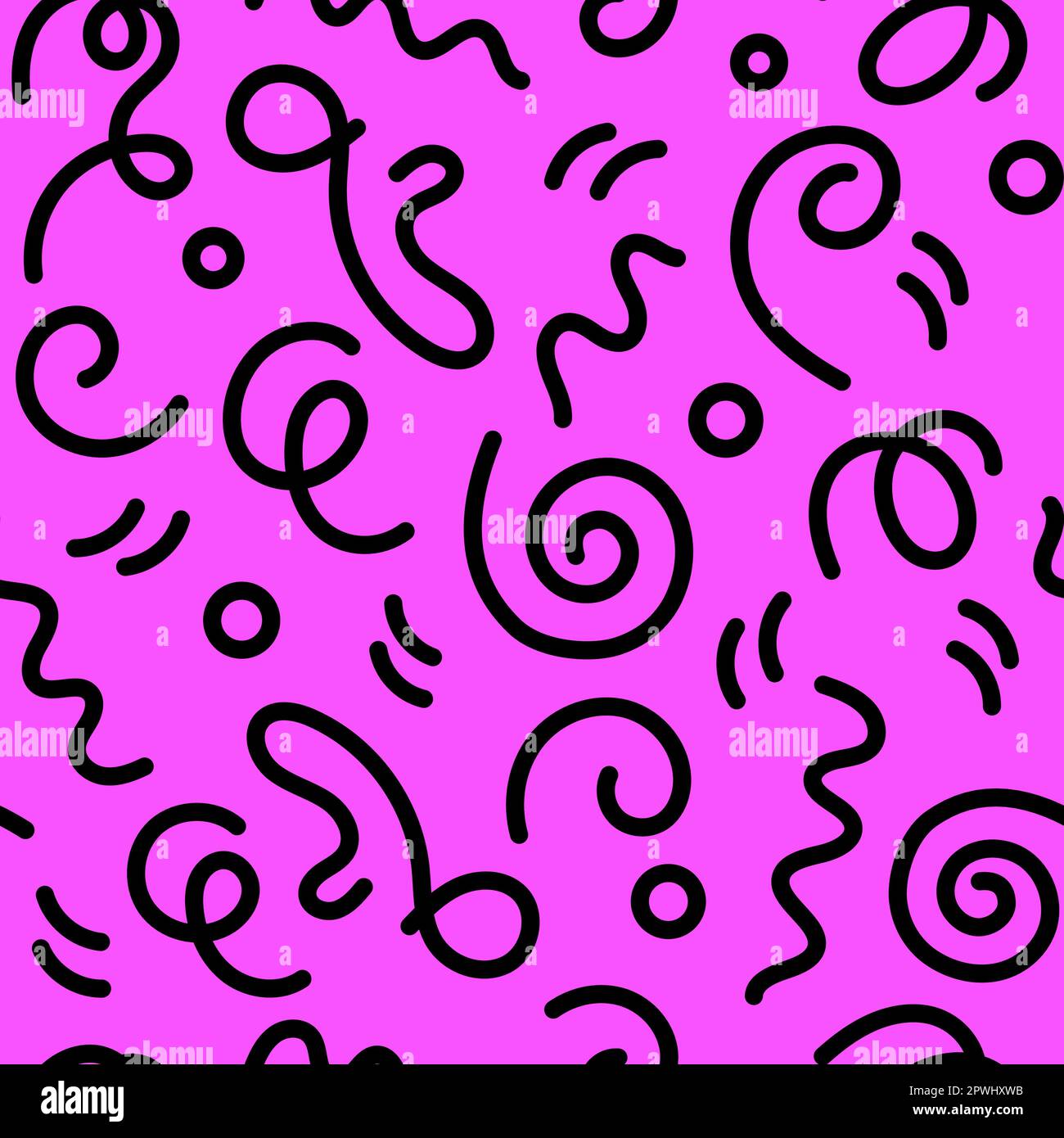 Doodle 90s style seamless pattern on pink background with kid squiggles ...
