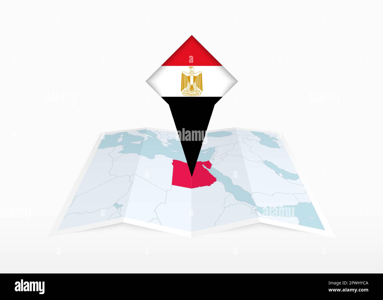 Egypt is depicted on a folded paper map and pinned location marker with ...