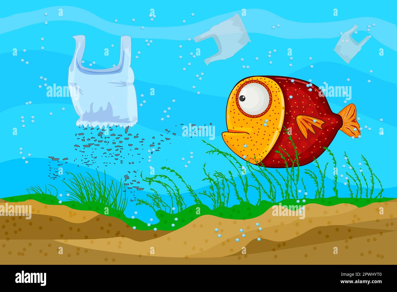 Microplastic pollution in ocean.Micro particles of plastic in water ...