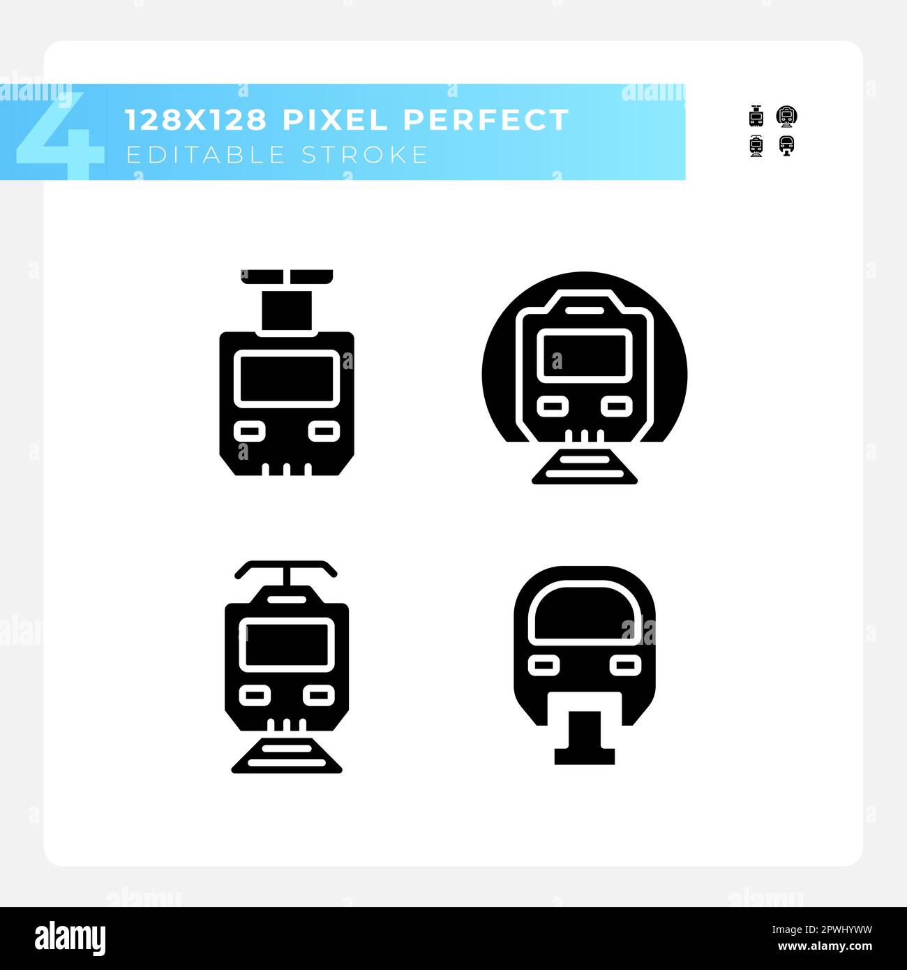 Passenger train pixel perfect black glyph icons set on white space ...