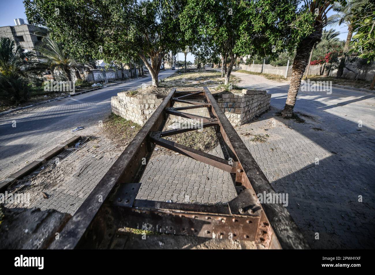 Gaza, Palestine. 30th Apr, 2023. A part of a railway track seen in Khan ...