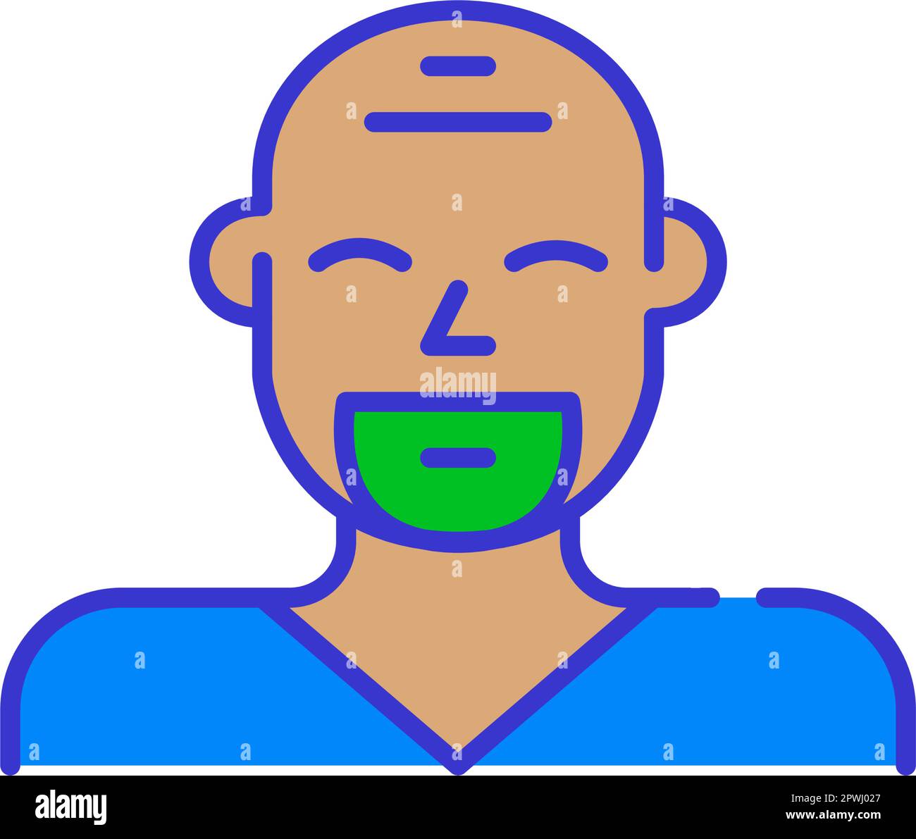 Olive skinned bald man. Bold color cartoon style simplistic ...