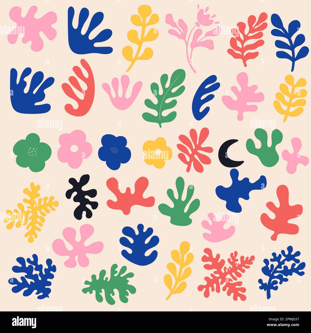 Groovy abstract organic plant shapes art. Matisse floral elements in ...