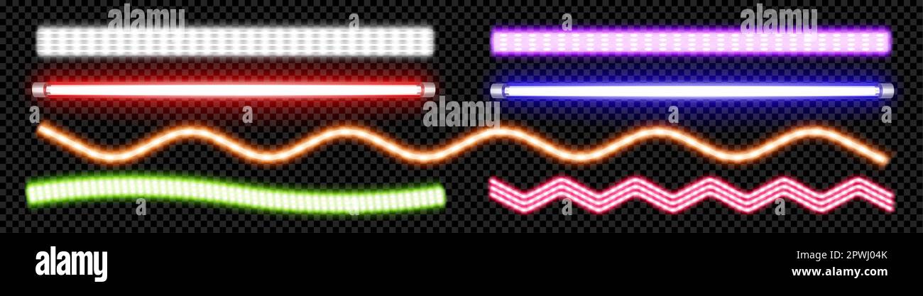 Led neon tube lamp vector glow line party wave stripe in blue, pink ...