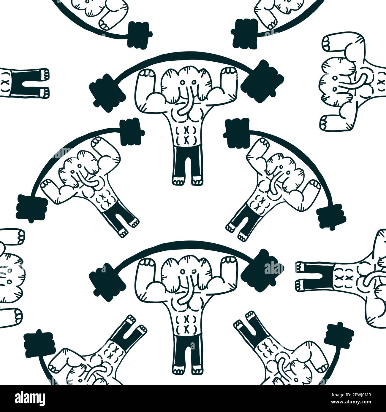 Training elephant with a barbell. Seamless pattern. Vector ...