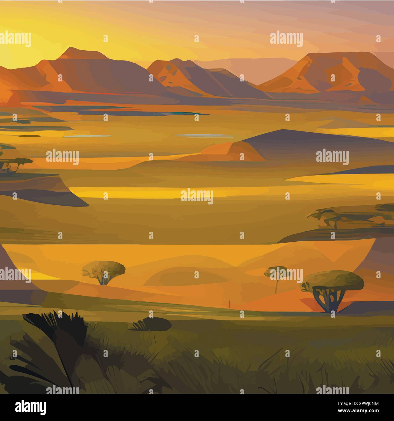 Savanna landscape in namibia Stock Vector Images - Alamy