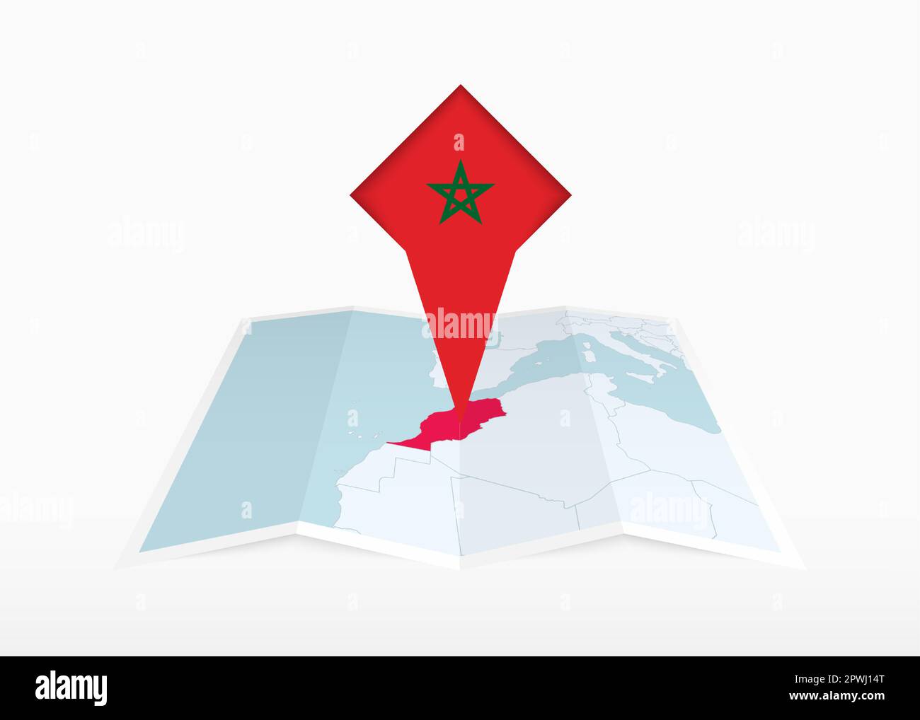 Morocco is depicted on a folded paper map and pinned location marker with flag of Morocco ...