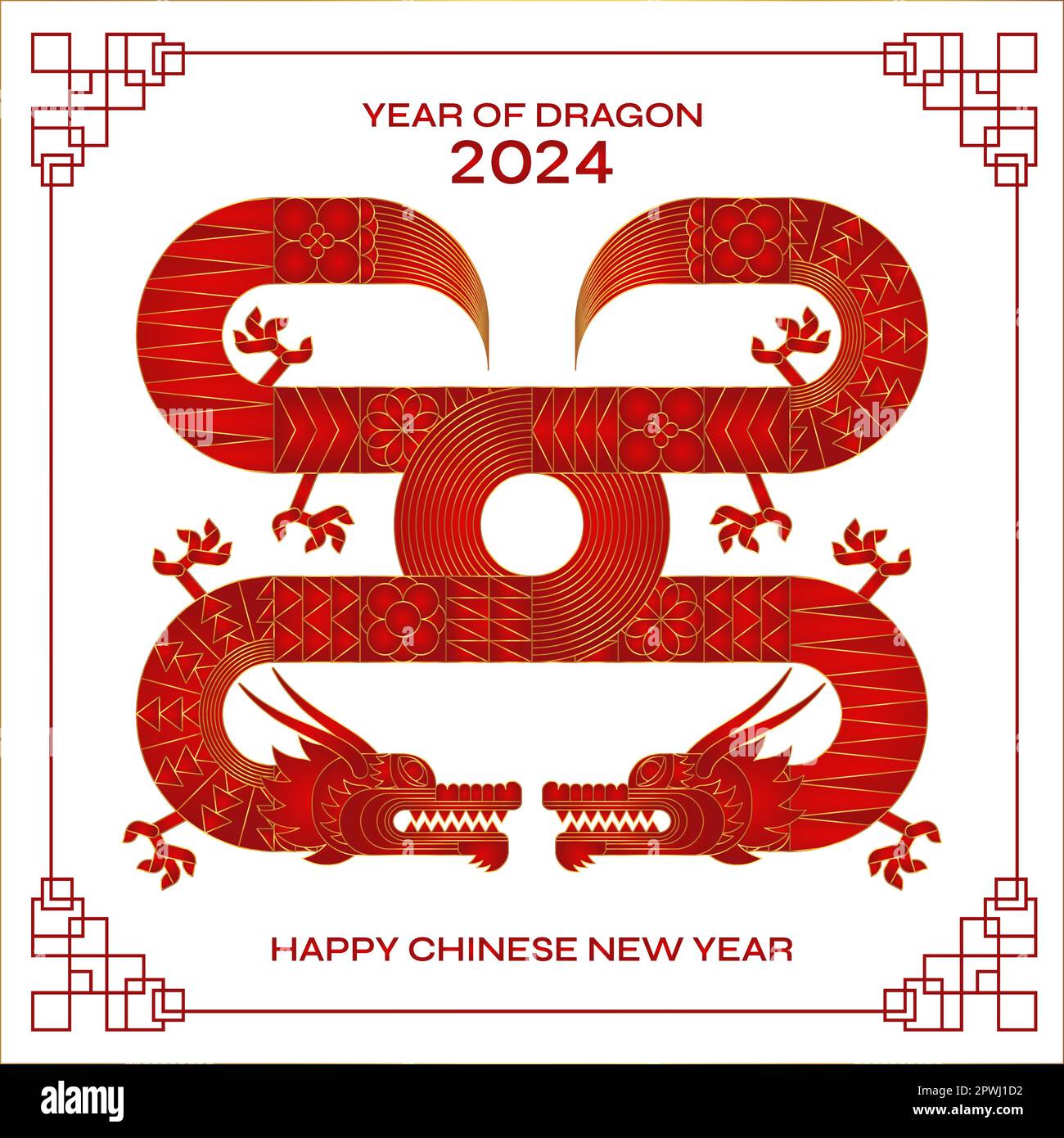 Luxury Red Gold abstract geometric chinese dragon. Modern shape design ...