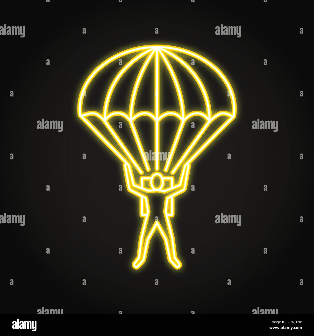 Paratrooper neon icon in line style. Parachute jumper symbol, skydiver ...