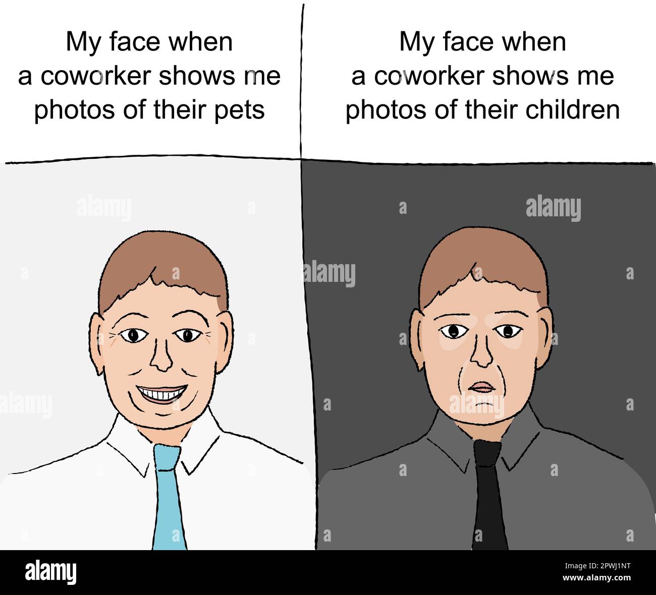 Pets vs children photo reaction. Funny meme for social media sharing ...