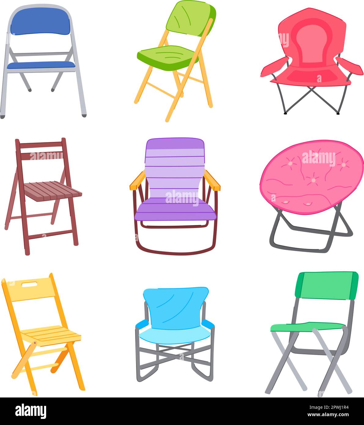 folding chair set cartoon. relax furniture, seat black, home interior ...