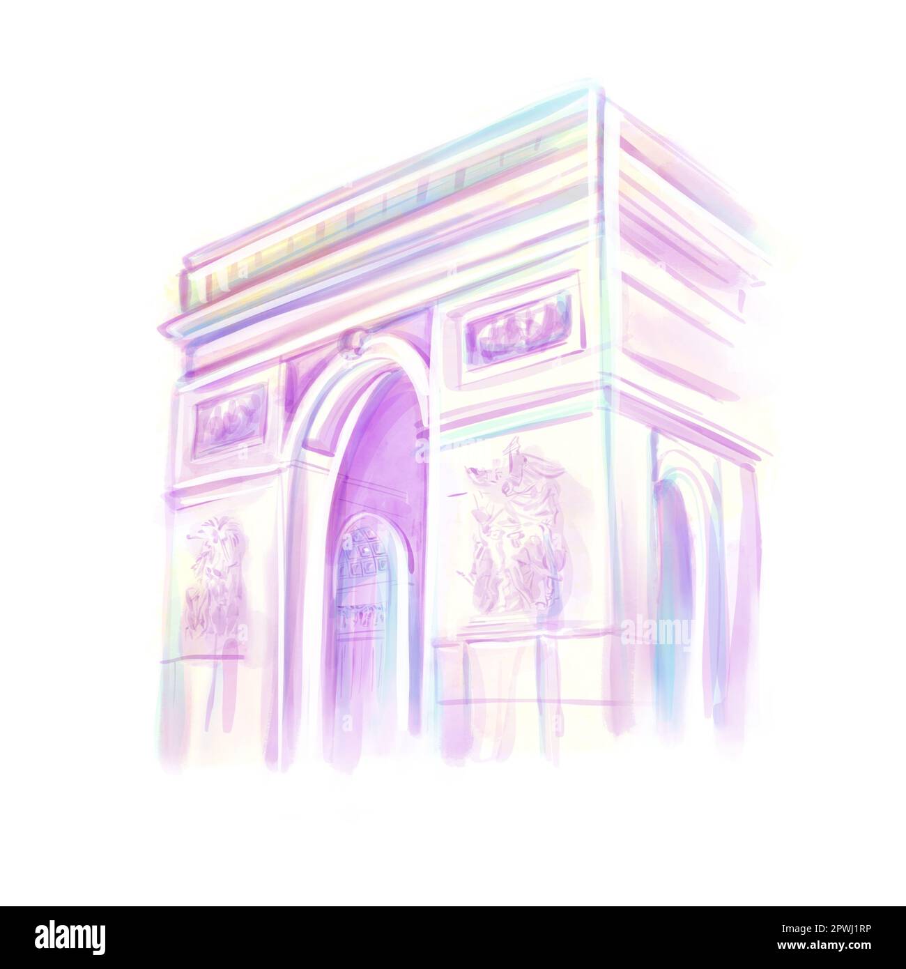 Arch of Triumph, Paris, France. Art with brushes and watercolors. Arc ...