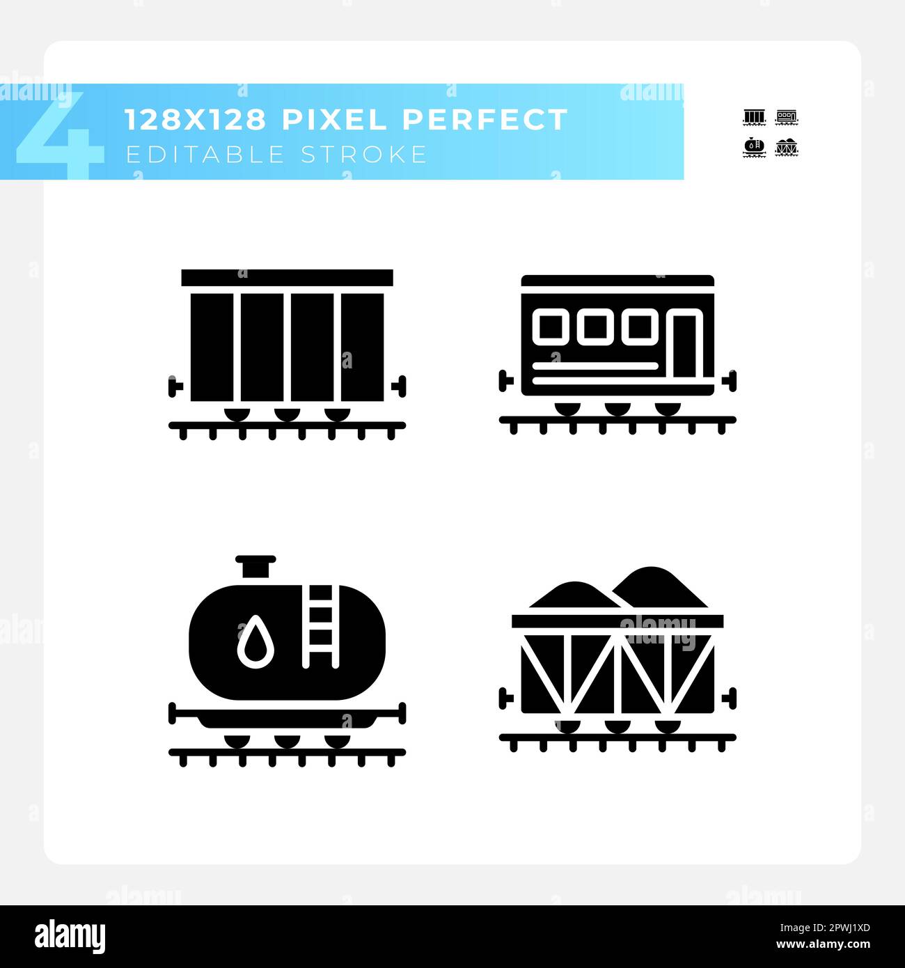 Rail wagon pixel perfect black glyph icons set on white space Stock ...