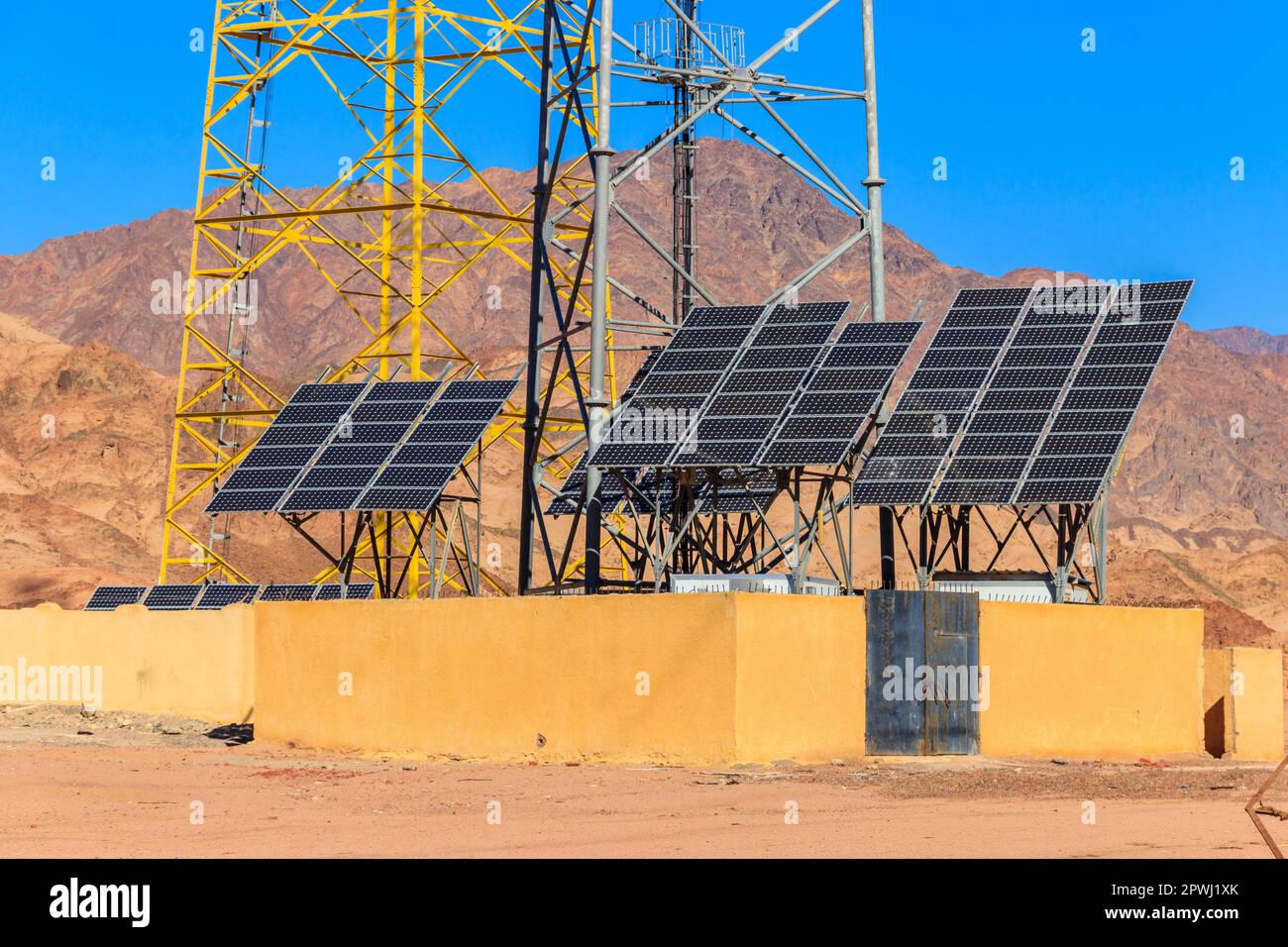 Solar panels in a bedouin village in Sinai desert, Egypt. Renewable ...