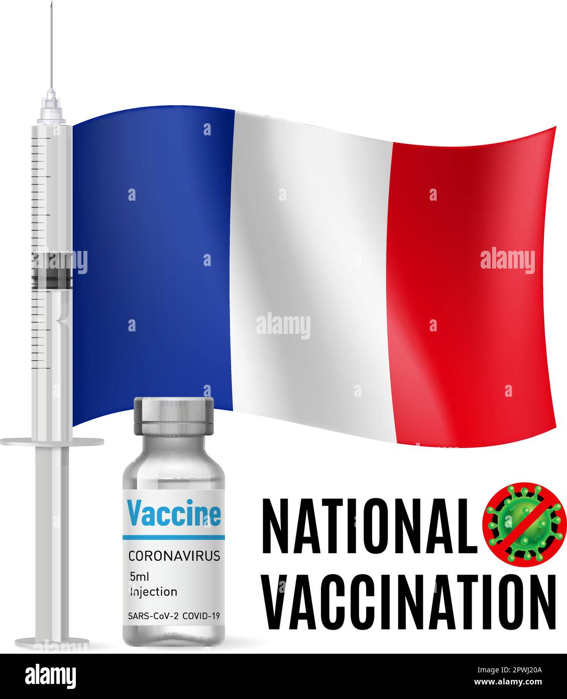 Flag of France with Vaccine Immunization Syringe and the Vial of ...