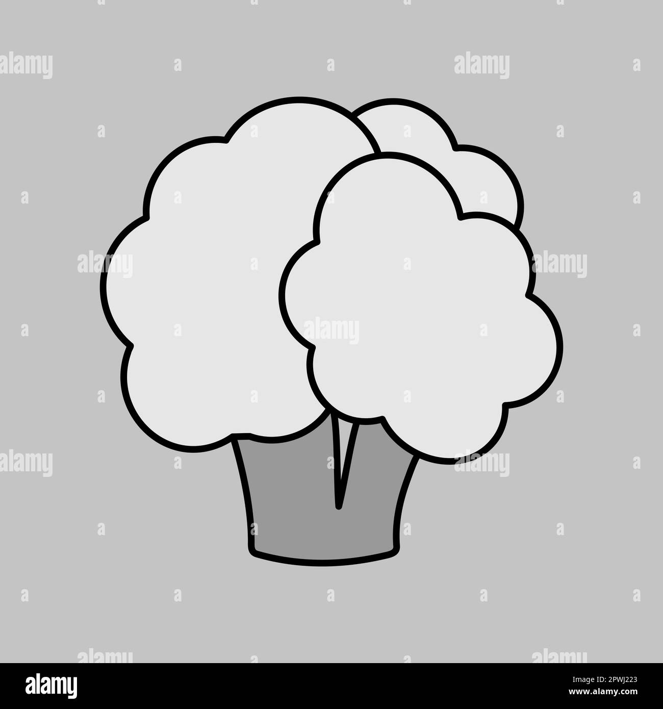 Cauliflower isolated vector grayscale icon. Vegetable sign. Graph ...
