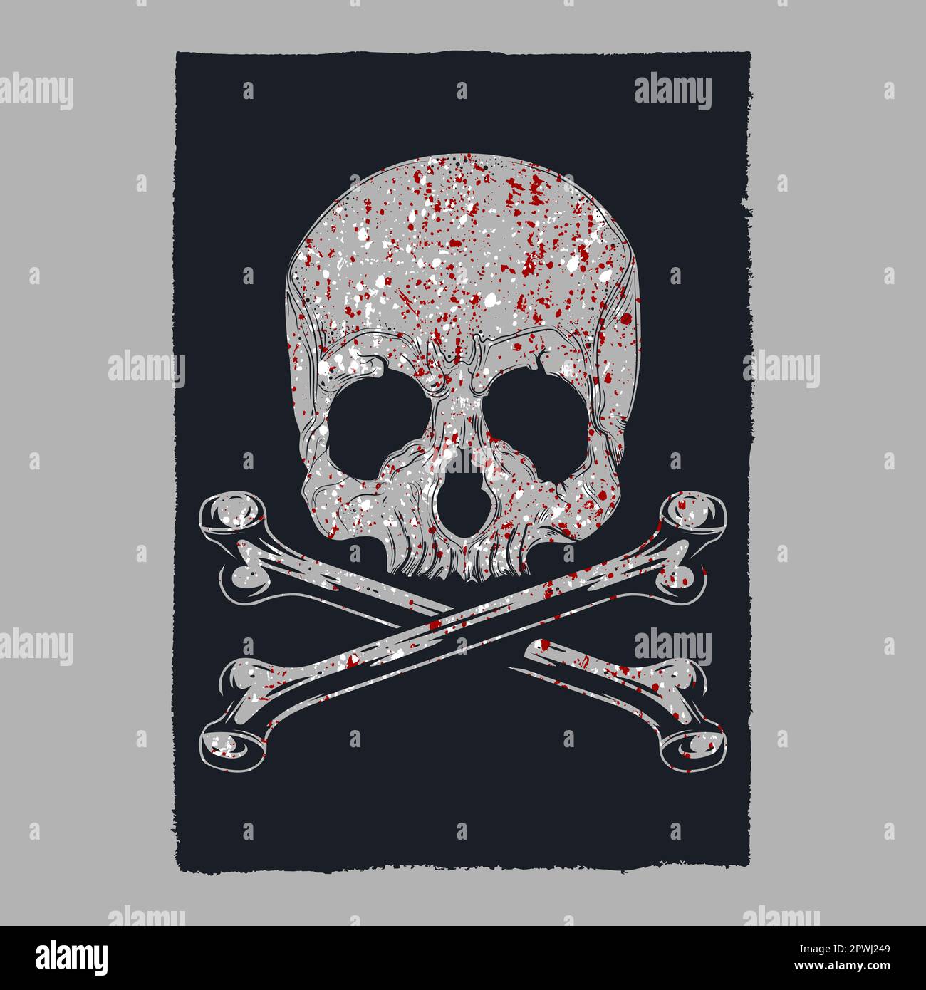 Bloody skull and bone poster design with gritty texture. Editable ...