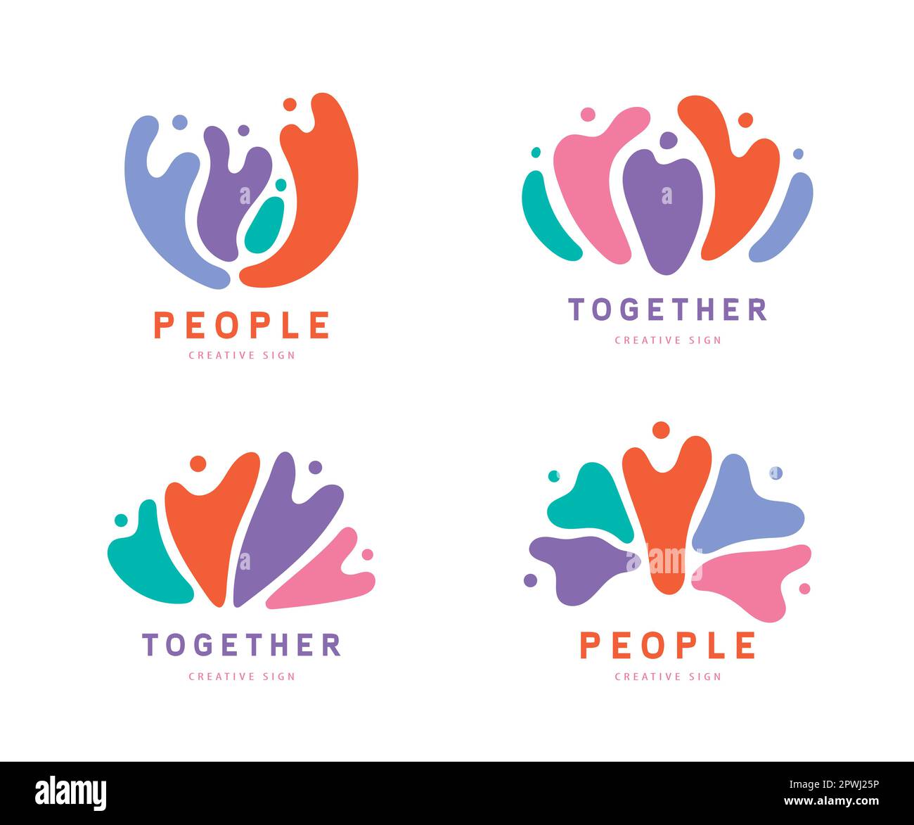 Vector set of wavy men logos. Youth community, people together, support ...