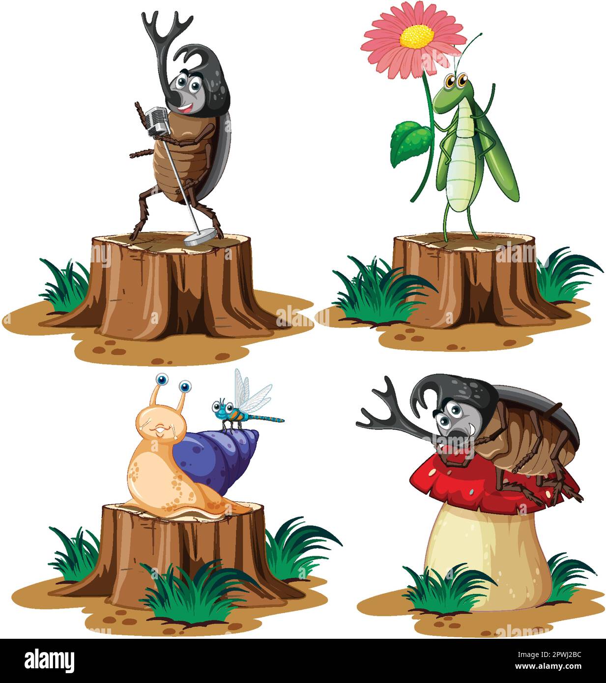 Set of beetle cartoon character illustration Stock Vector Image & Art ...