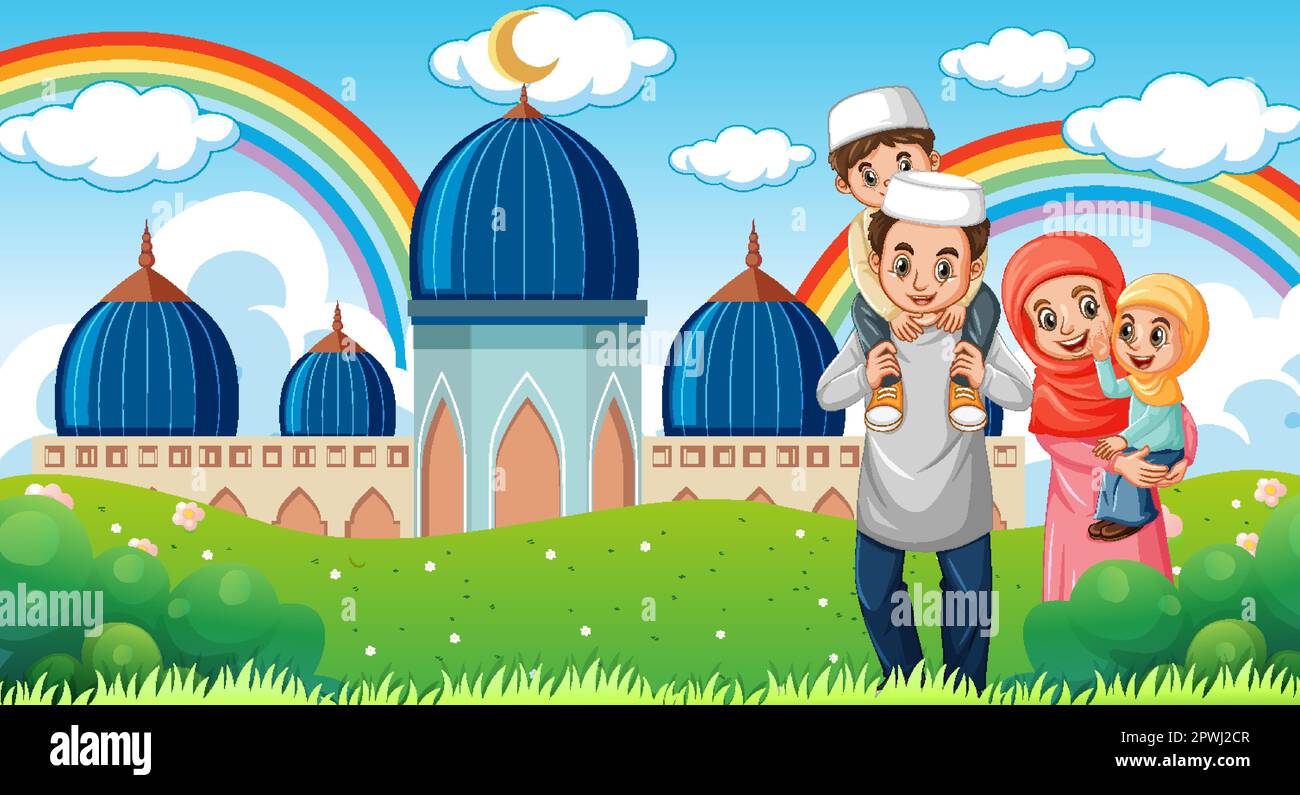 Muslim Family In Cartoon Style illustration Stock Vector Image & Art ...
