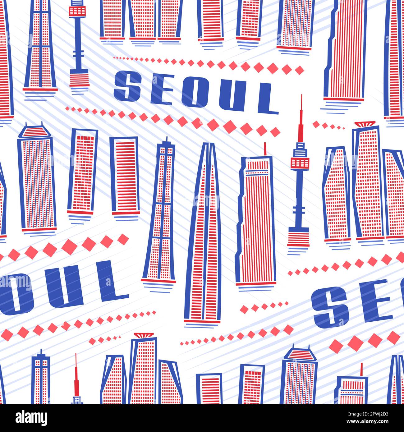 Vector Seoul Seamless Pattern, square repeating background with ...