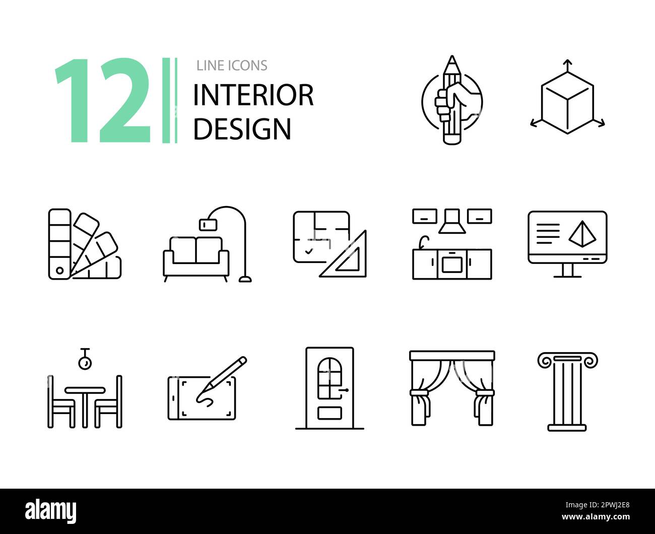 Interior Design Line Icon Set Stock Vector Image And Art Alamy