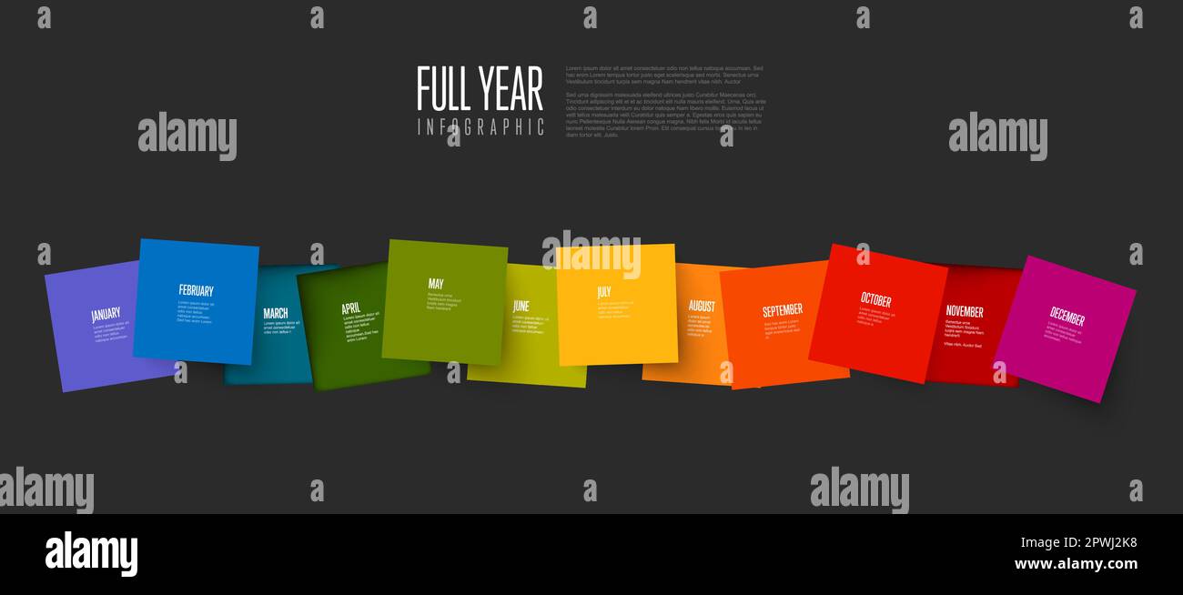 Full year timeline template with all months in random square mosaic ...