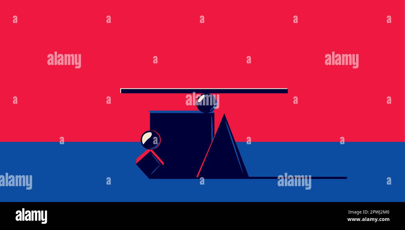 Various geometric shapes on a red background. Balance concept Stock ...