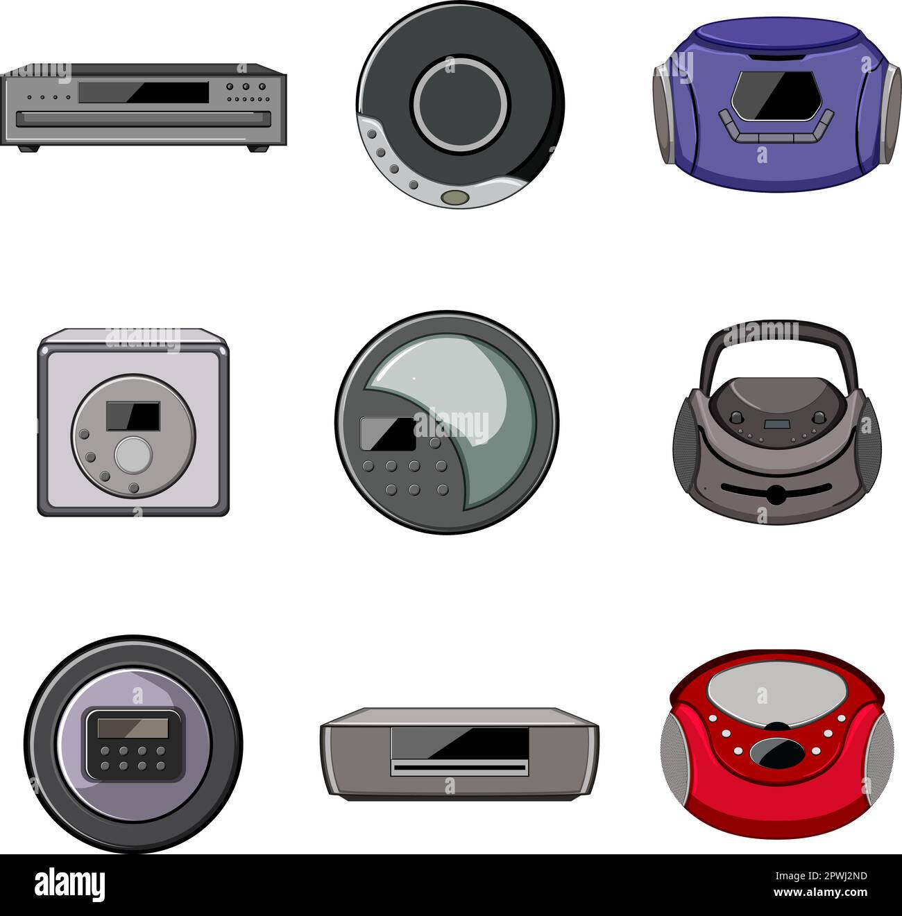 cd player set cartoon. audio sound, retro stereo, entertainment play ...