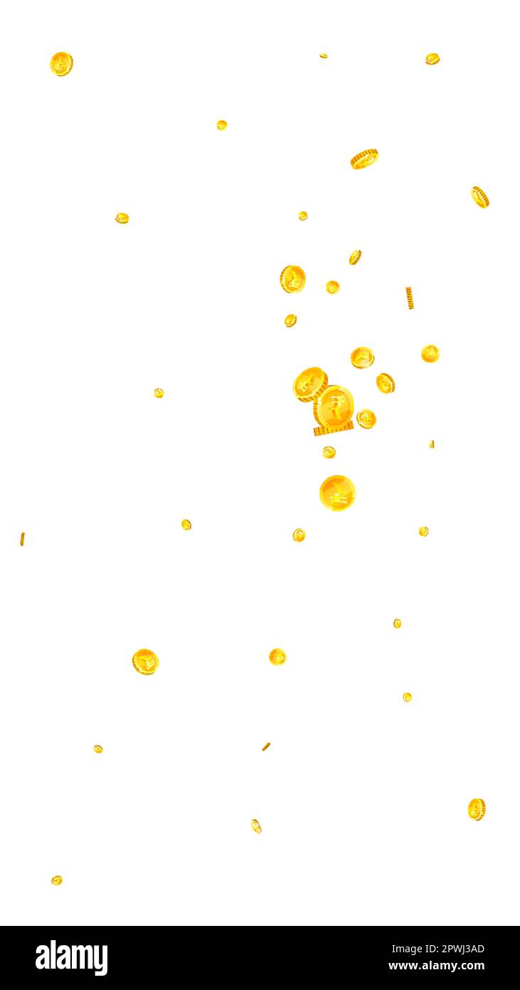 Indian rupee coins falling. Scattered gold INR coins. India money ...