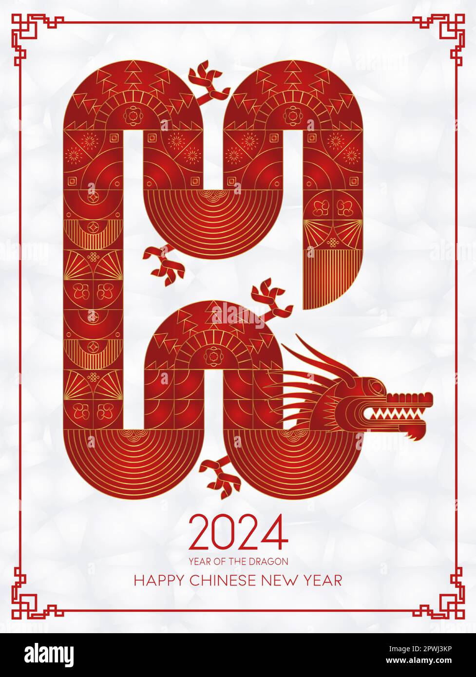Luxury Red Gold abstract geometric chinese dragon. Modern shape design ...