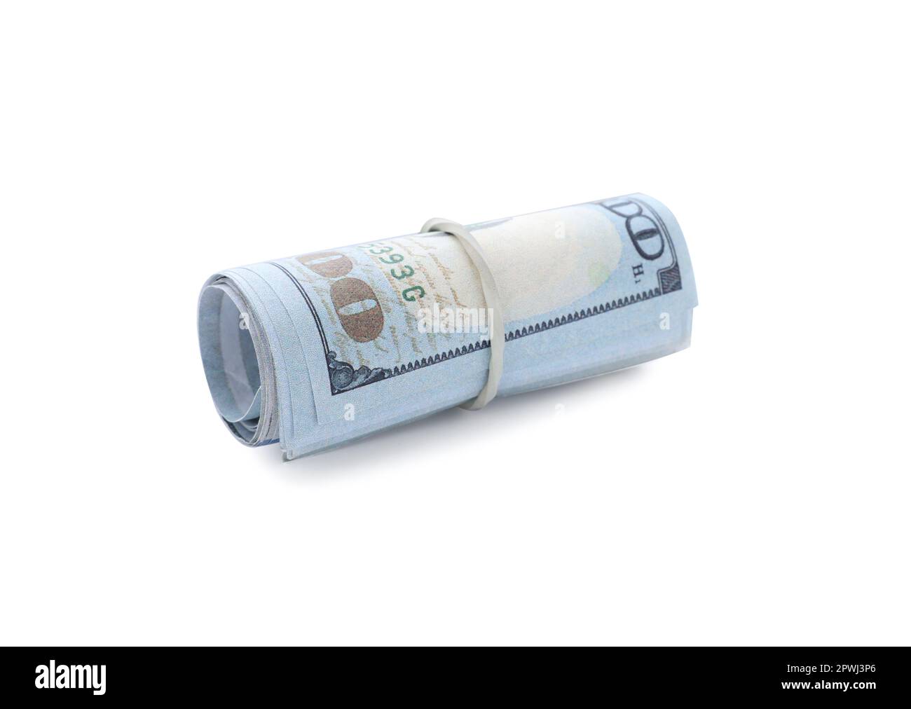 Rolled dollar banknotes isolated on white. American national currency ...