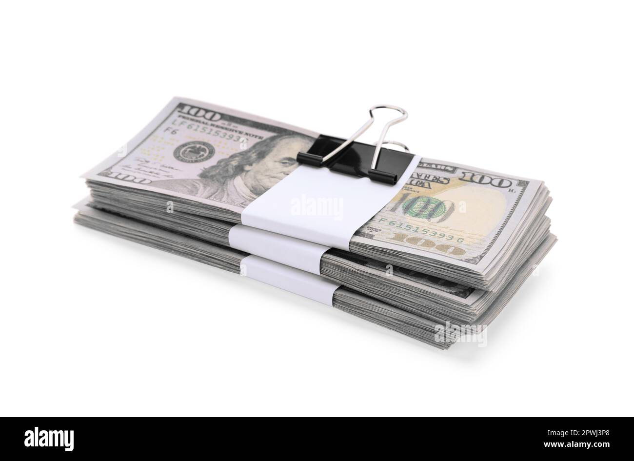 Bundles of dollar banknotes isolated on white. American national ...