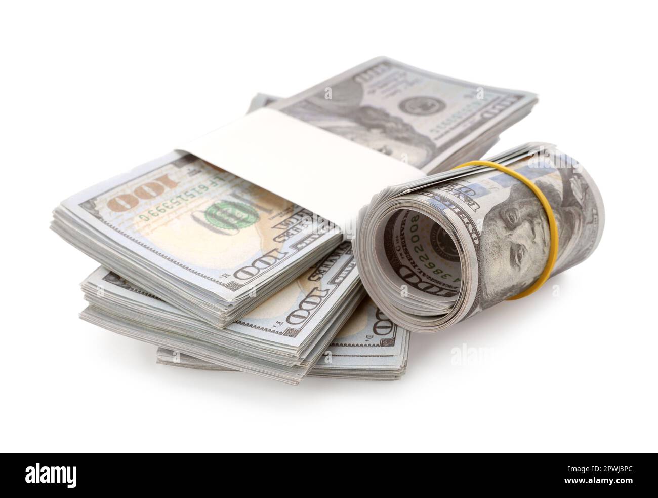 Many dollar banknotes on white background. American national currency ...