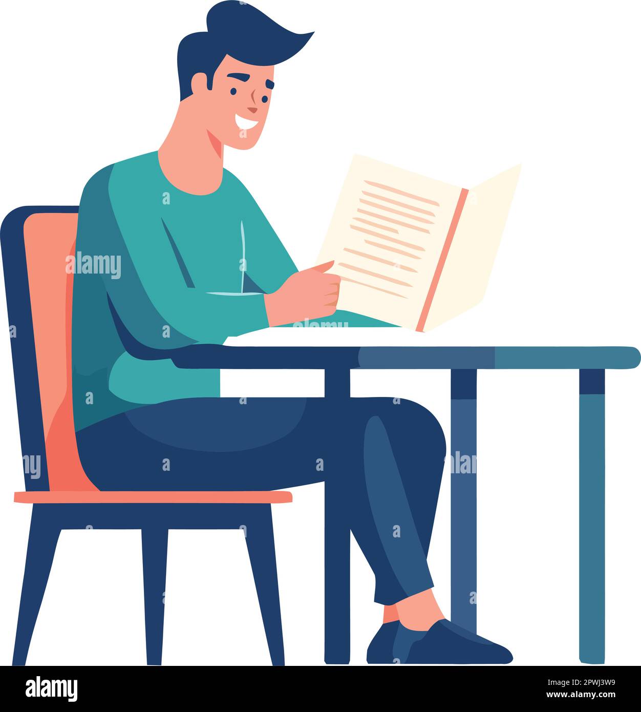 One person studying literature in modern library Stock Vector Image ...