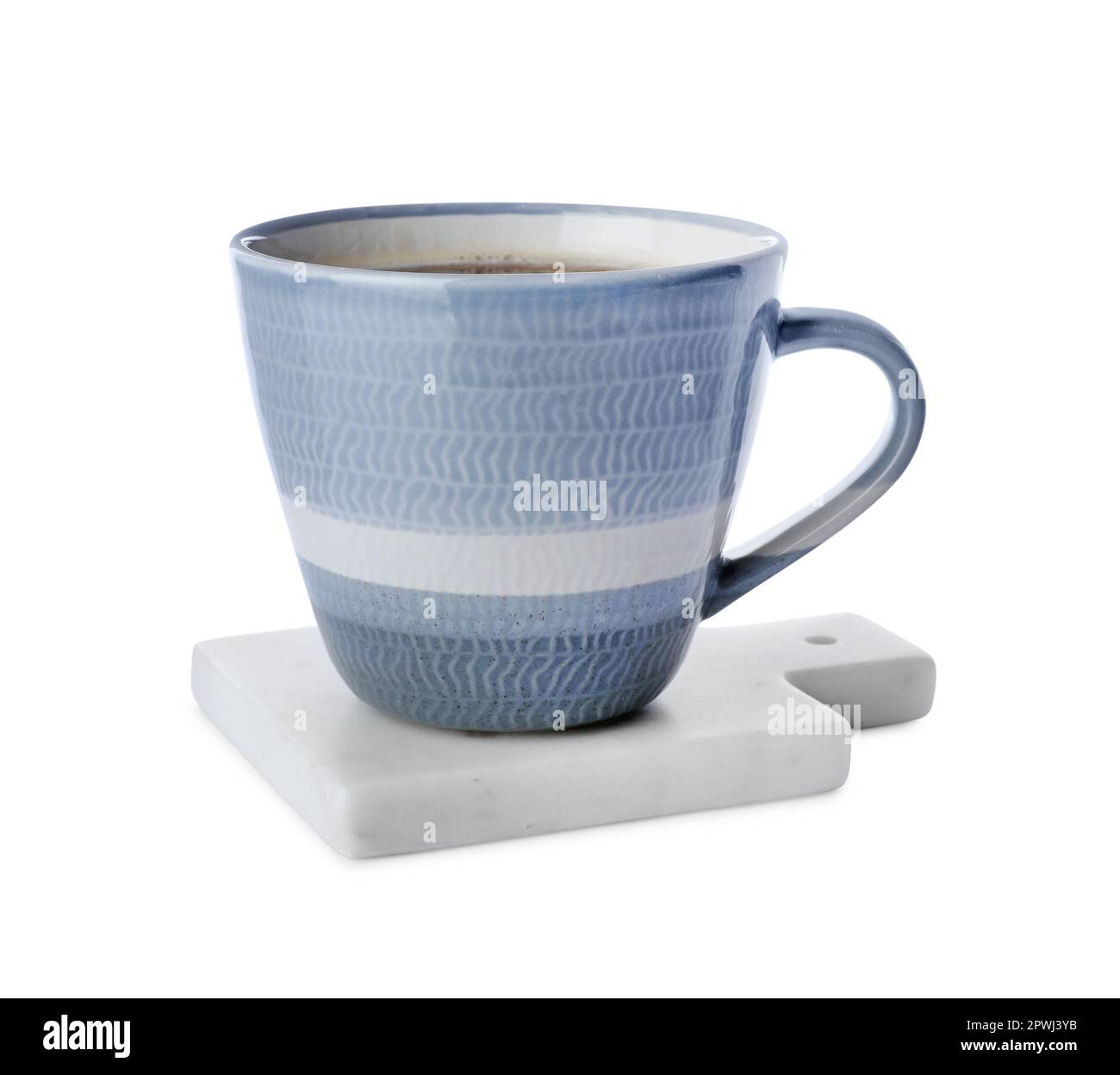 Mug of coffee and stylish stone cup coaster isolated on white Stock ...