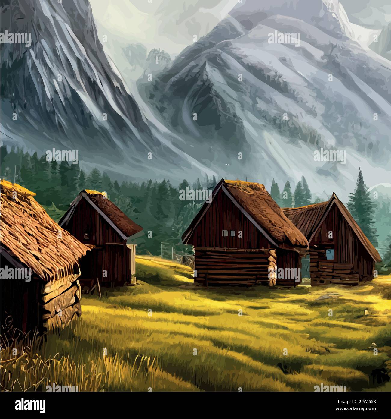 Town surrounded by forest Stock Vector Images - Alamy