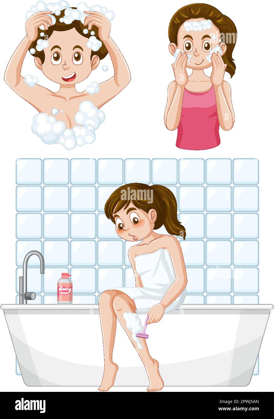 Set of girl with puberty and change illustration Stock Vector Image ...