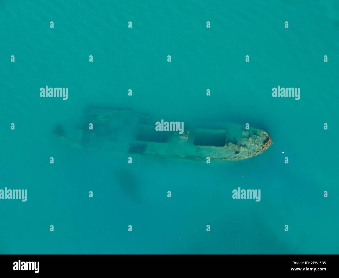 AERIAL VIEW. Shipwreck in the Bay of Vlorë. Vlorë County, Albania Stock ...
